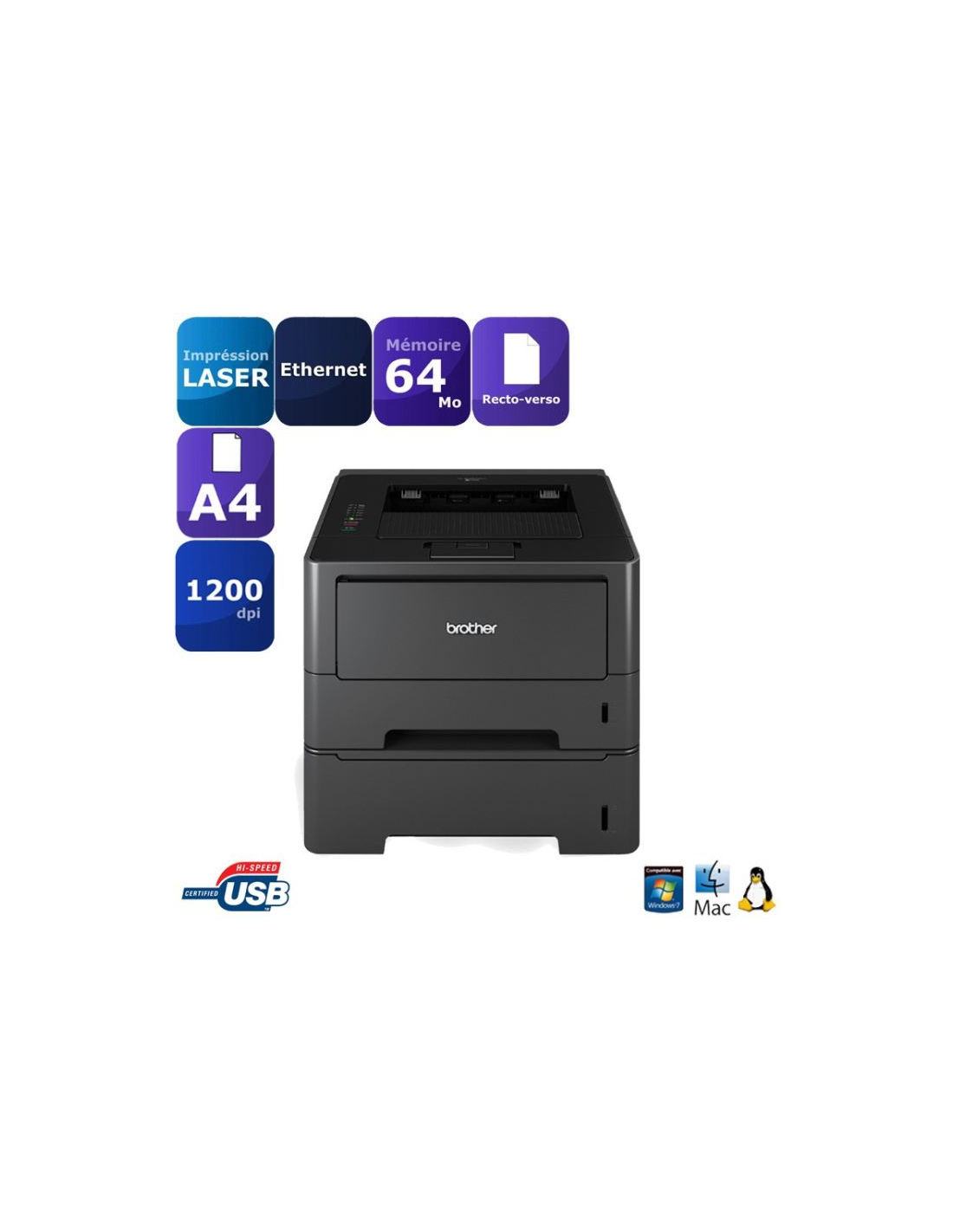 Imprimante Noir et Blanc BROTHER HL 5450-DNT - BUROTIC STORE